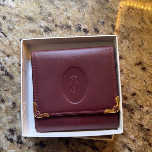 Cartier | Accessories | Authentic Cartier Maroon Leather Wallet W Card ...